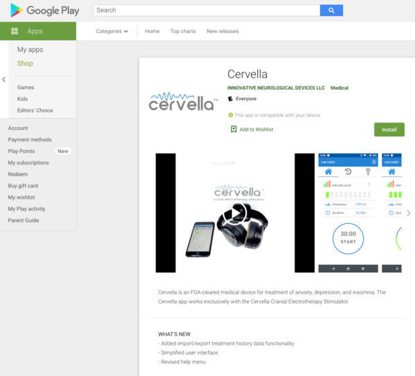 Cervella Android App V3.0 : Cervella Cranial Electrotherapy Stimulator